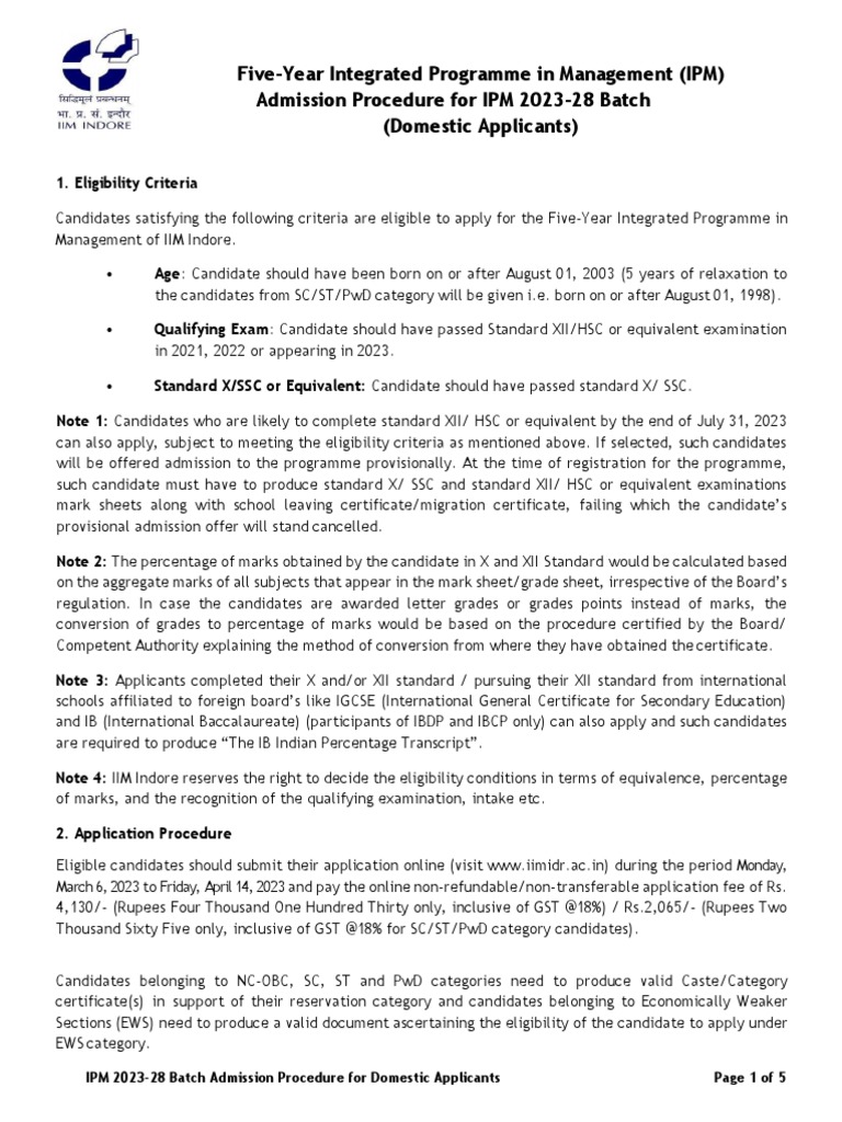 Admissions Procedure - IPM 2023 28 - Domestic Applicants | PDF | Educational Stages | Qualifications