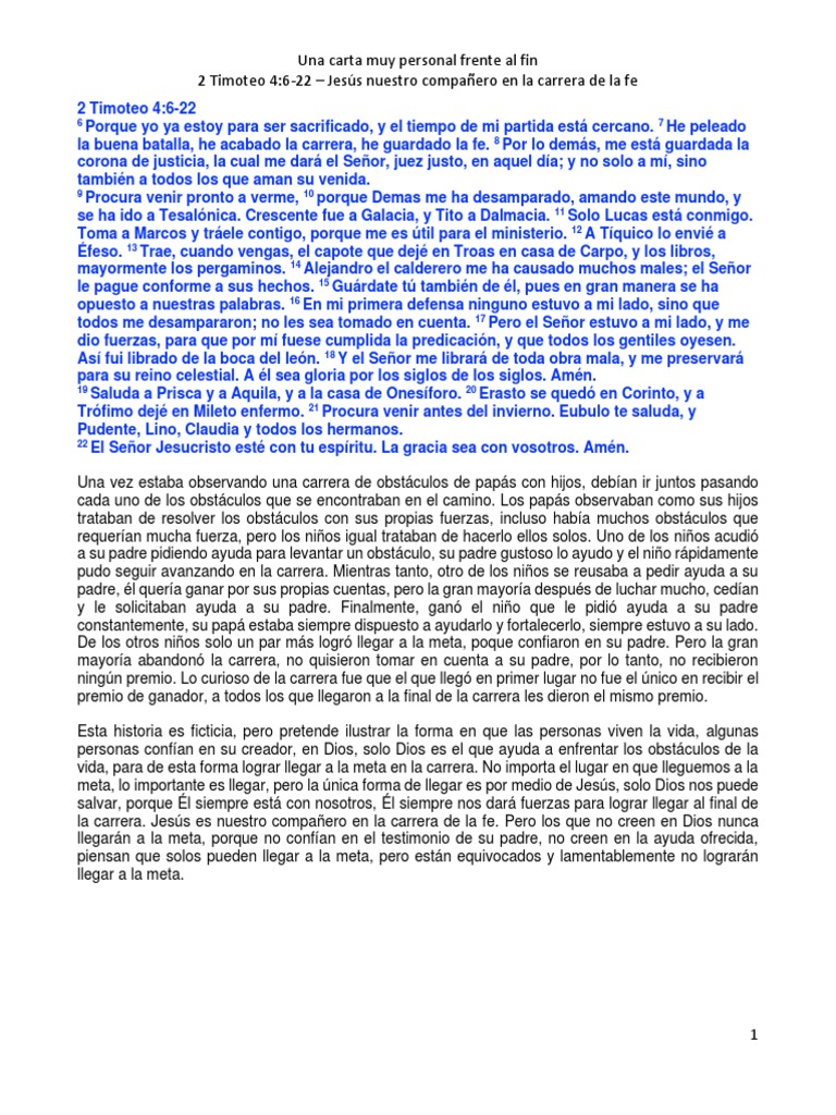 07 - 2 Timoteo 4-6 - 22 - Jesús Nuestro Compañero en La Carrera de La Fe PDF | PDF | Pablo el ...
