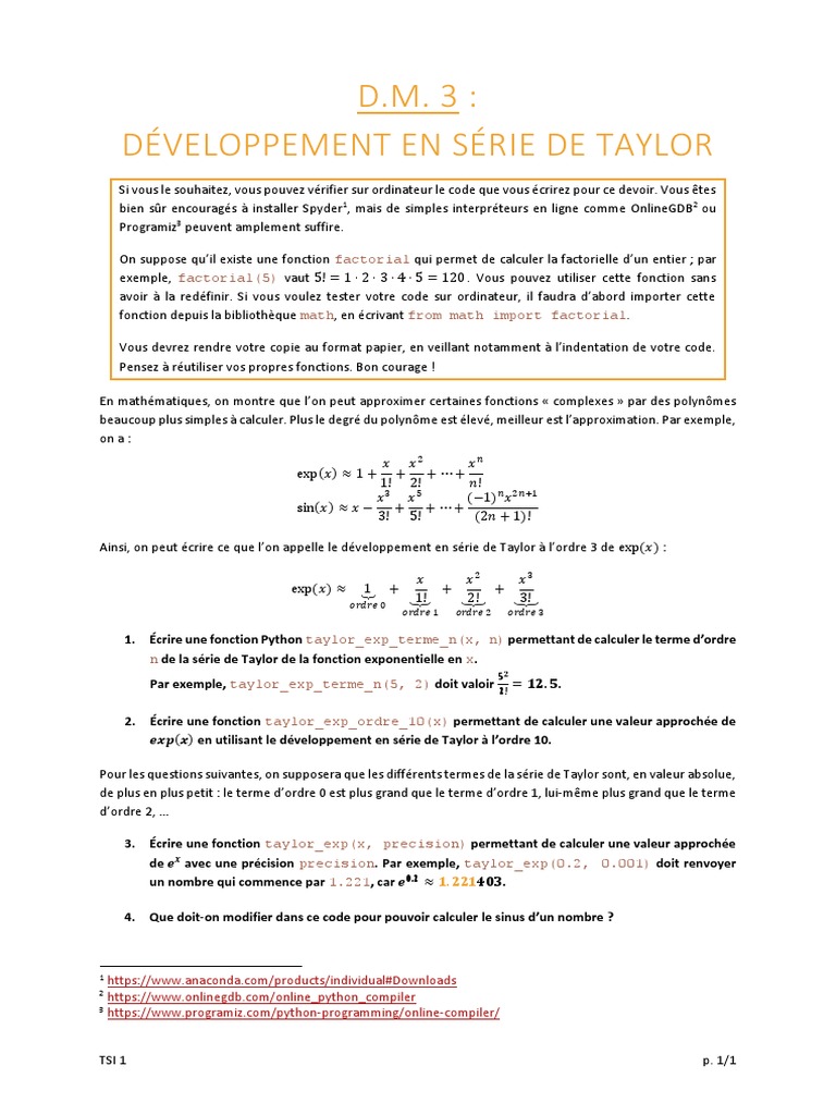 (DM) 3) Développement en Série de Taylor | PDF | Concepts mathématiques | Algèbre