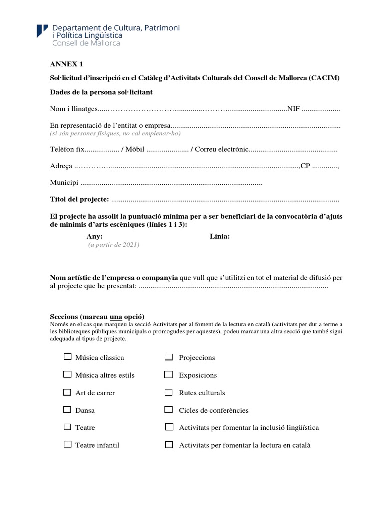 Annex 1 - Formulari | PDF