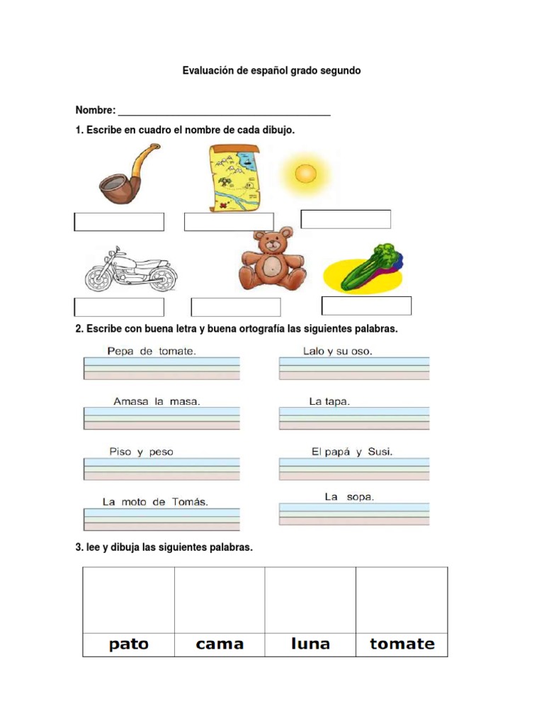 Evaluación de Español Segundo Grado | PDF