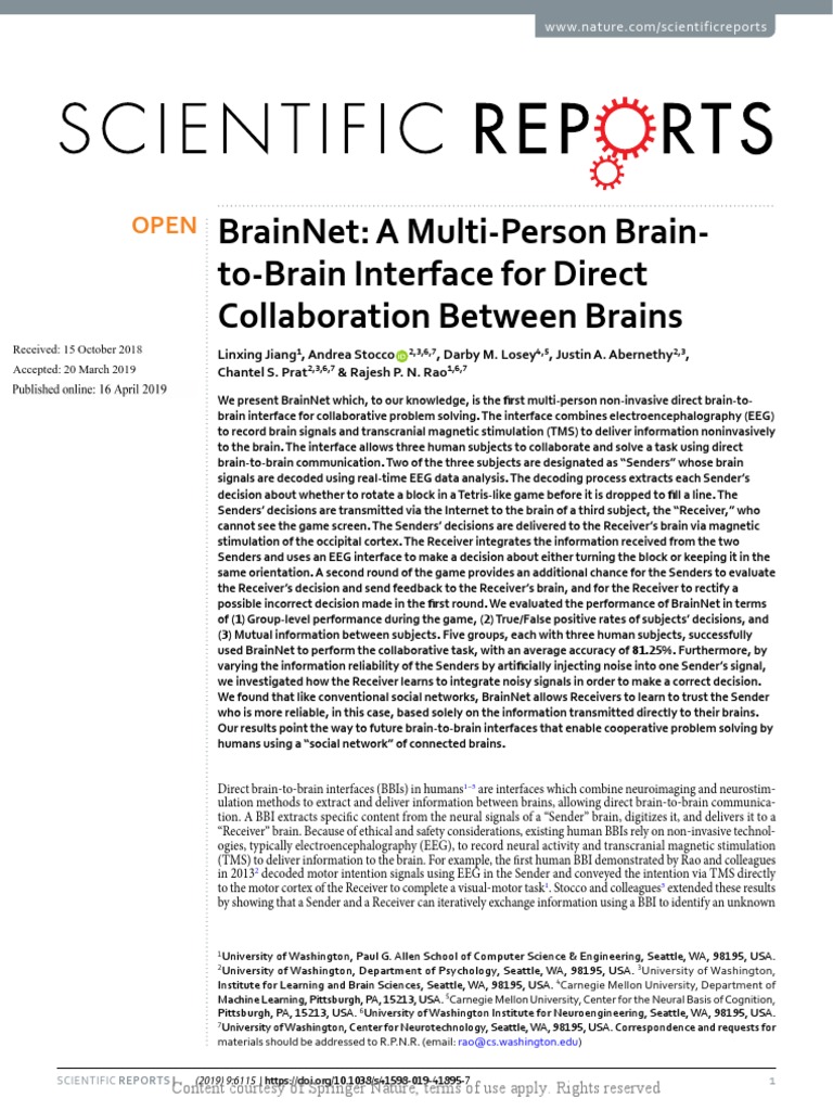 BrainNet A Multi-Person Brain-to-Brain Interface F | PDF | Electroencephalography | Linear ...
