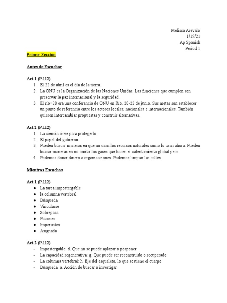 Melissa Arevalo Ap Spanish p1 - s18 | PDF | Alimentos | Organismo ...