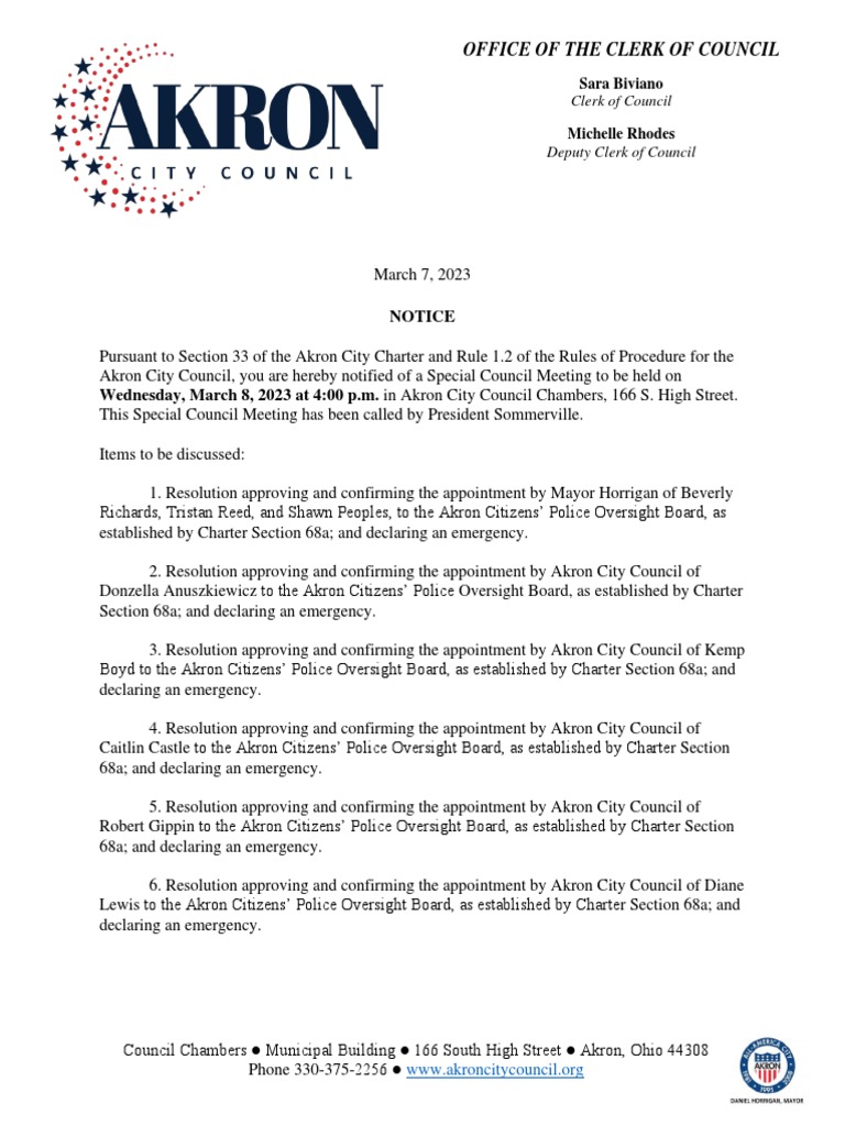 Special Meeting Notice | PDF | Akron | Government