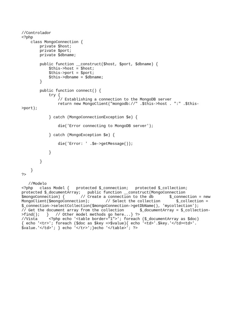 Conexión Mongo PHP Por Modelo MVC | PDF