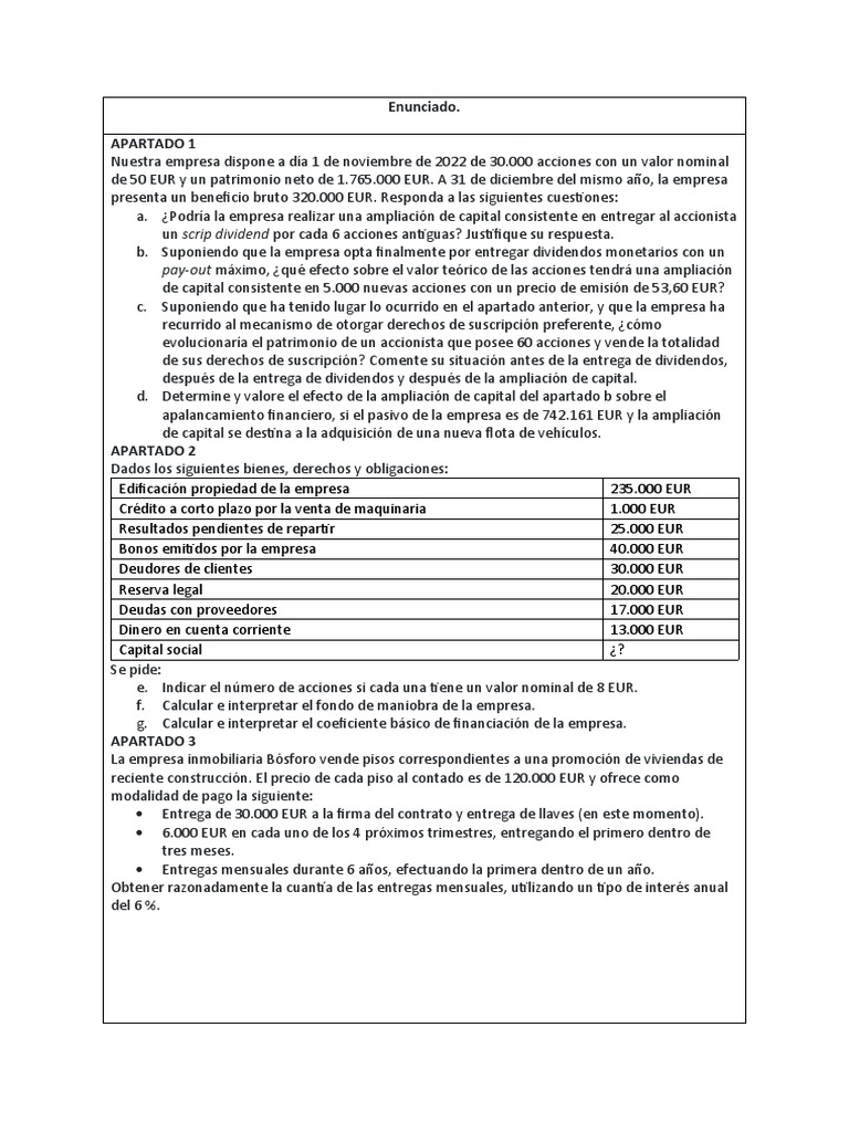 Ejercicios Tema 3 Gefe | PDF | Compartir (Finanzas) | Dividendo