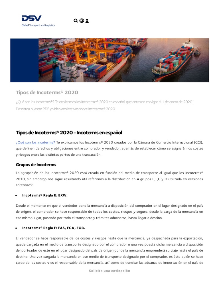 Tipos de Incoterms 2020 en Español - DSV | PDF | El comercio ...
