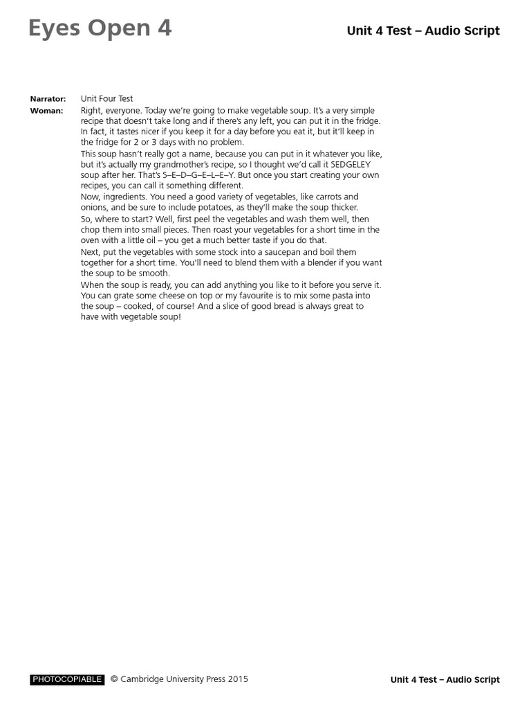 Unit 4 - Test Audio Script | PDF Unit 4 - Test Audio Script | PDF