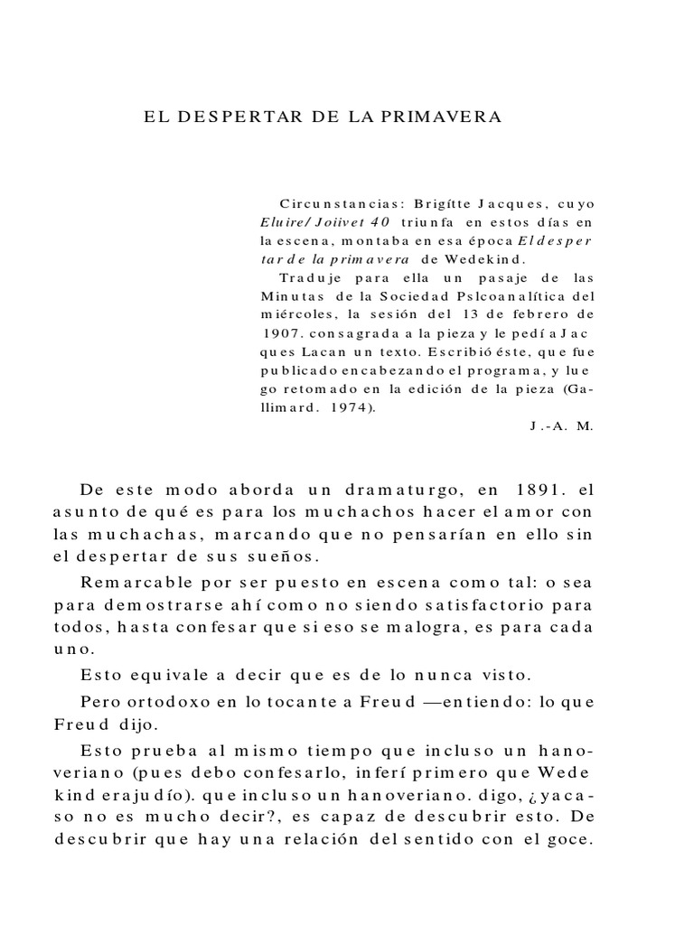 Lacan - El Despertar de La Primavera (Extraido de Intervenciones y Textos 2) | PDF | Jacques Lacan