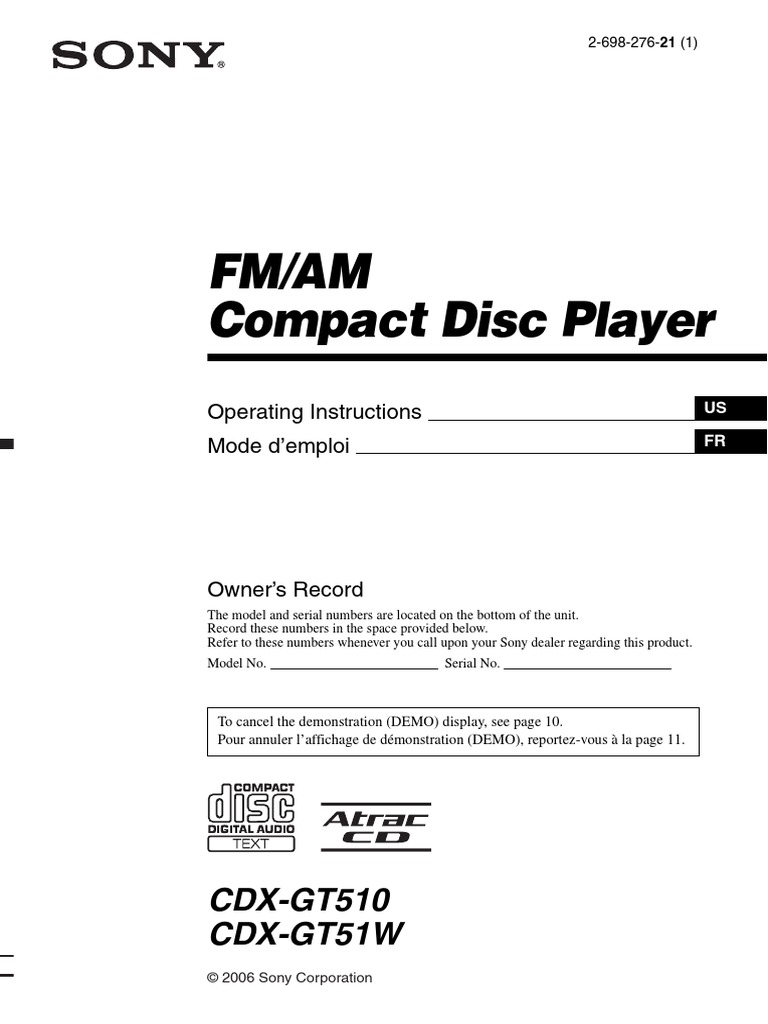 CDX-GT510 Owners Manual | PDF | Compact Disc | Mp3
