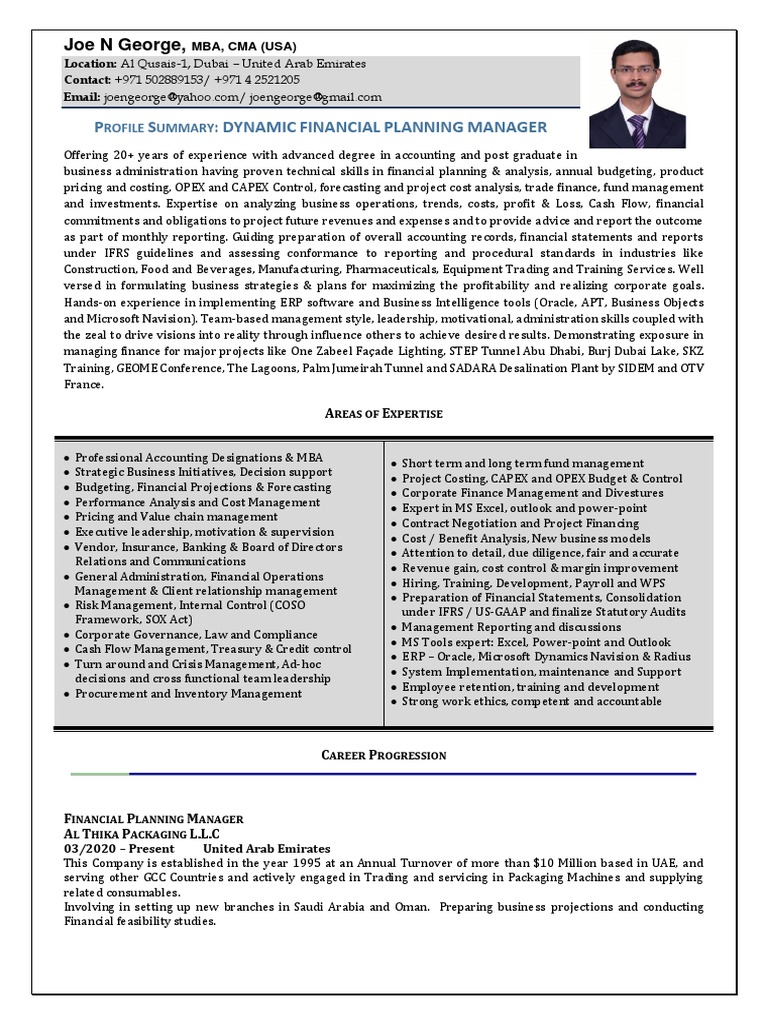 Joe CMA - CV PDF | PDF | Internal Control | Financial Capital