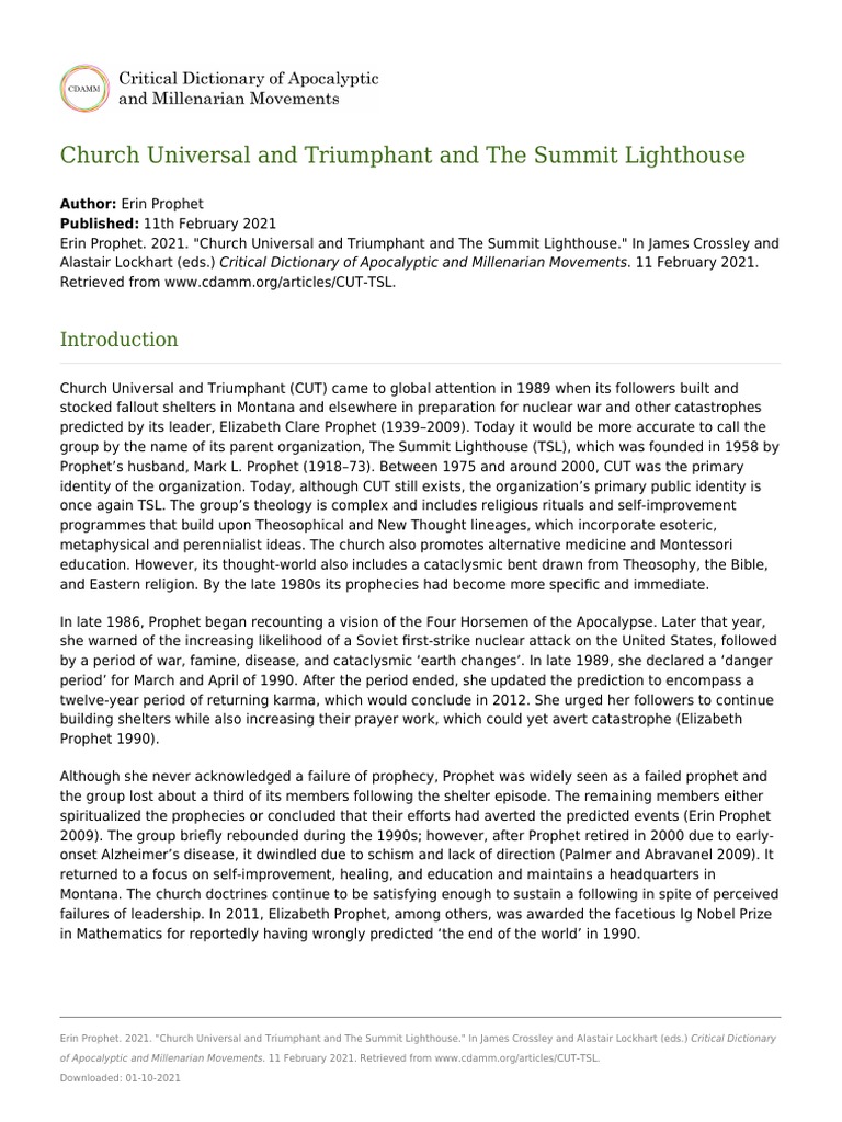 Church Universal and Triumphant and The Summit Lighthouse | PDF ...