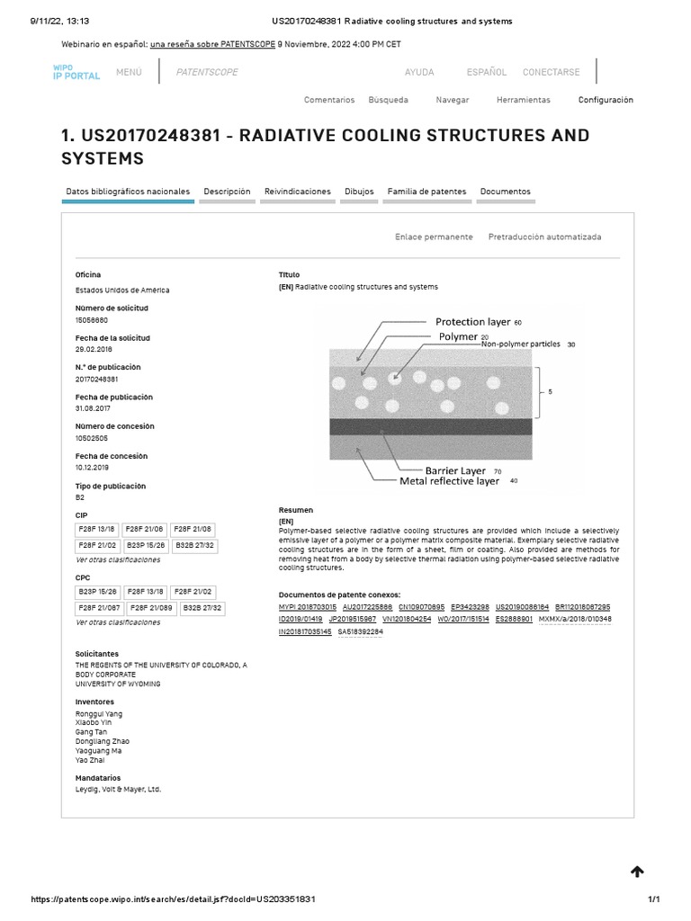 US20170248381 Radiative Cooling Structures and systems-PATENTE | PDF