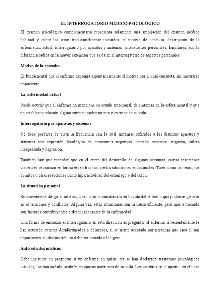Interrogatorio Médico | PDF | Depresión (estado de ánimo) | Las emociones