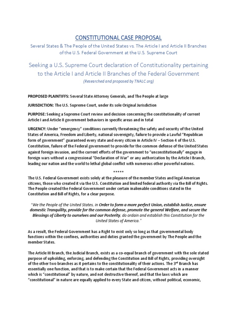 Constitutional Case Proposal | PDF | Federal Government Of The United ...