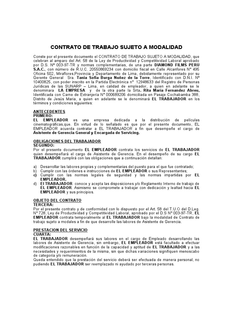 Contrato Sujeto A Modalidad | PDF | Derecho laboral | Daños y perjuicios