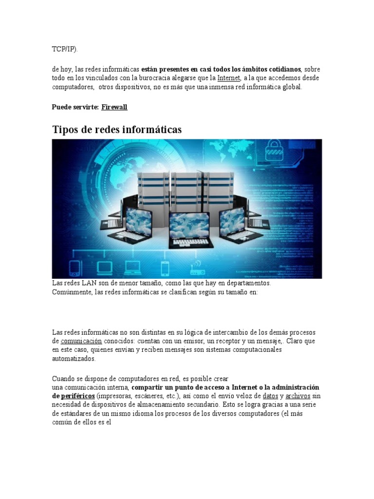 Tipos y Elementos de Redes Informáticas | PDF | Red de computadoras | Servidor (Computación)