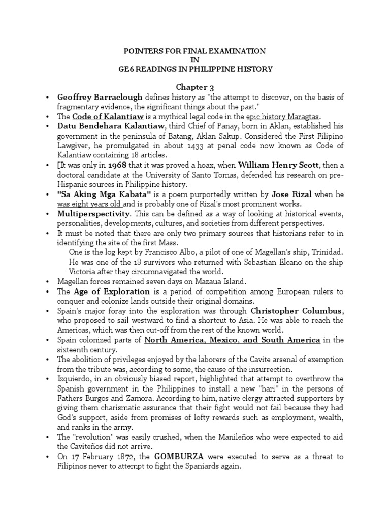 Ge6 Final Examination Pointers | PDF | Philippines
