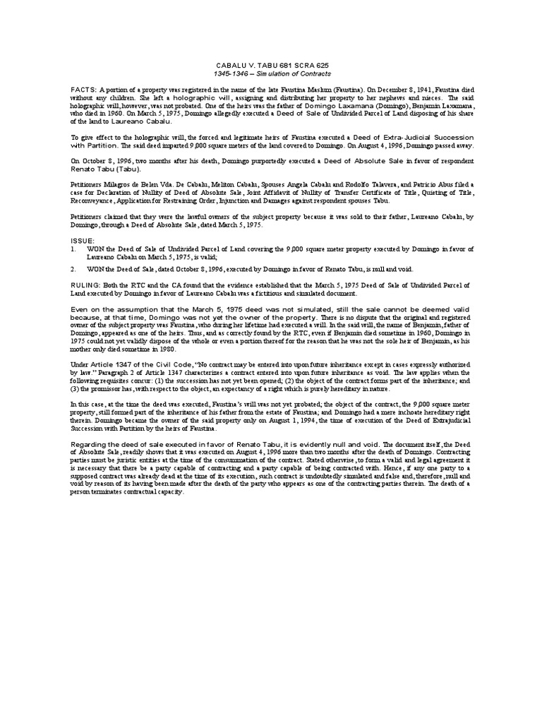 Cabalu v. Tabu | PDF | Deed | Inheritance