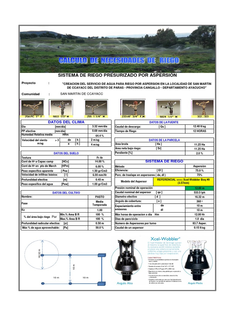2.diseño Agronomico Aspersor Xcel Wobbler | PDF | Riego | Manejo de recursos naturales