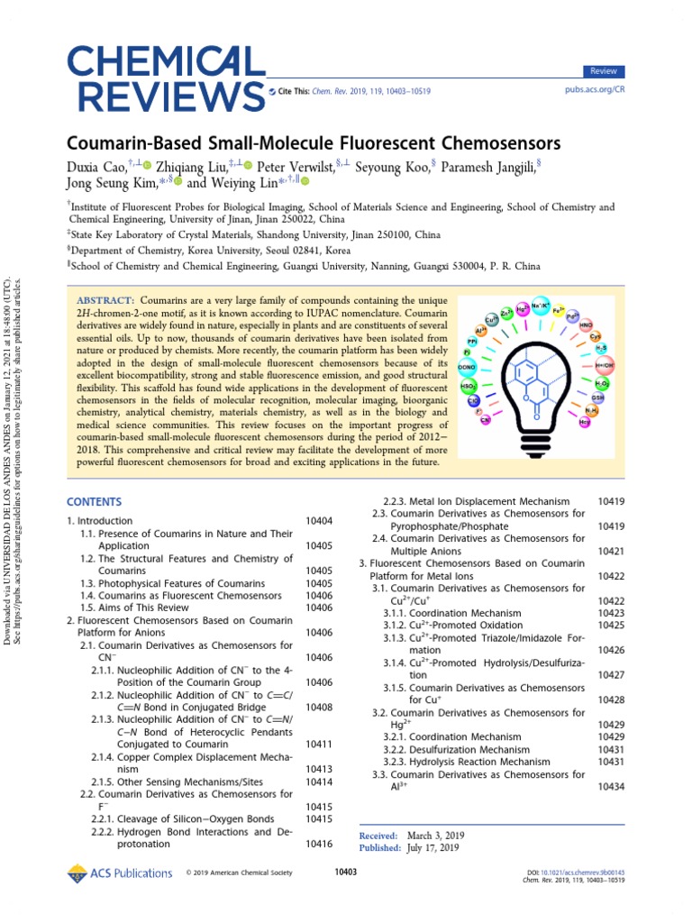Coumarin-Based Small-Molecule Fluorescent Chemosensors PDF | PDF | Chemical Reactions | Fluorescence