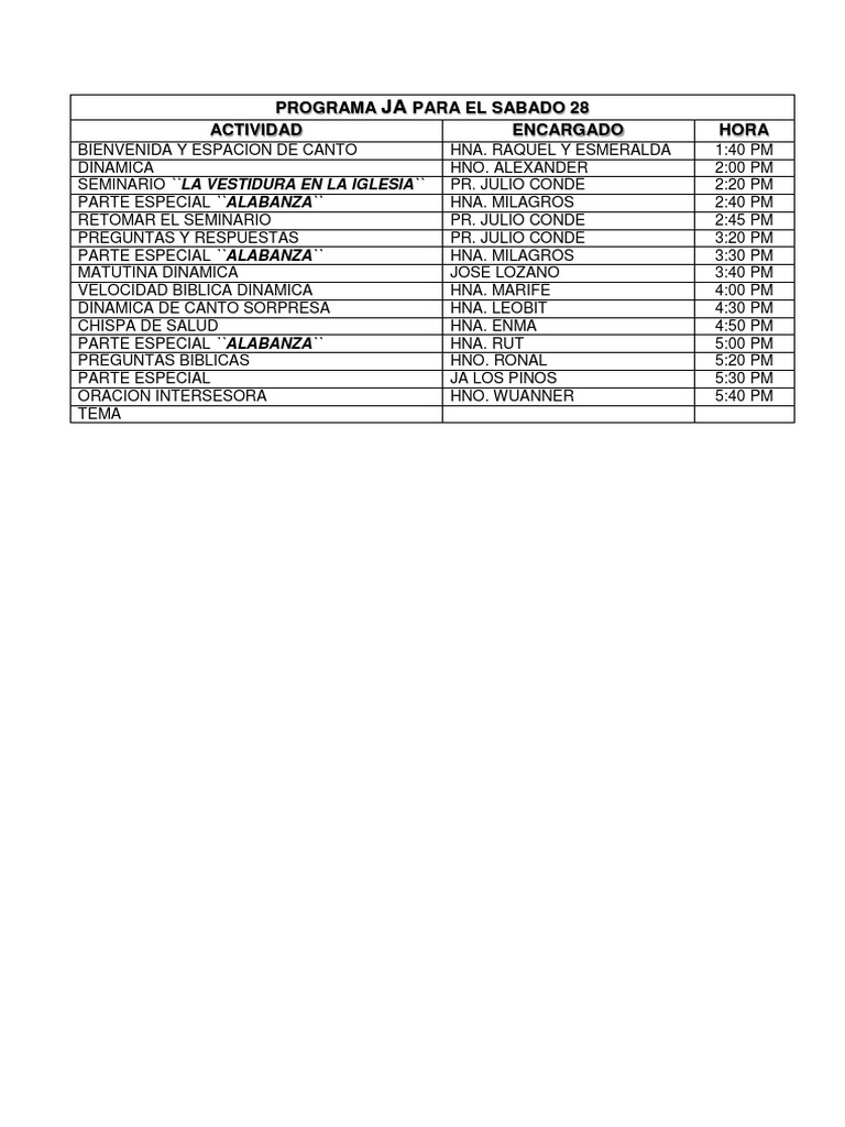 Programa Ja para El Sabado 28 - 100334 PDF | PDF