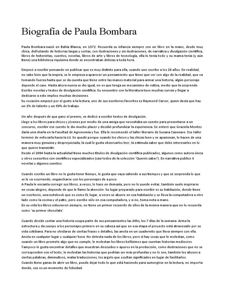 Biografía de Paula Bombara - Milena Veltri | PDF | Cuentos