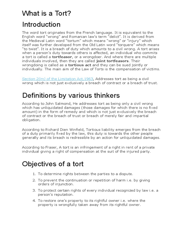 A Comprehensive Overview of Torts: Defining Torts, Distinguishing ... A Comprehensive Overview of Torts: Defining Torts, Distinguishing ...