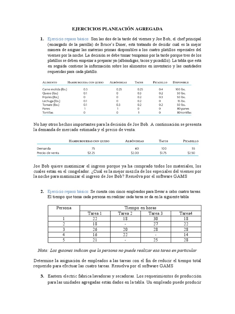 Ejercicios de Planeación Agregada | PDF | Economias