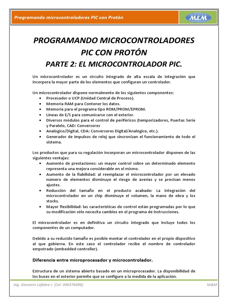 PARTE 2 - El Microcontrolador PIC | PDF | Microcontrolador | Unidad Central de procesamiento