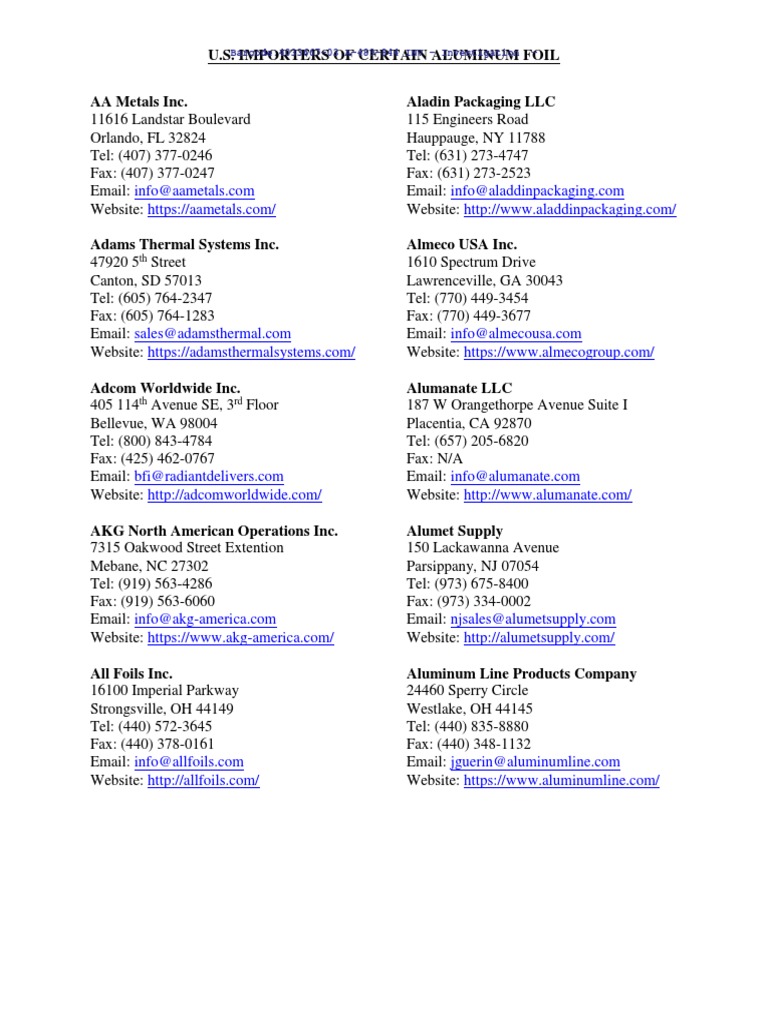 Attachment II List of Alleged Importers | PDF | Secondary Sector Of The Economy