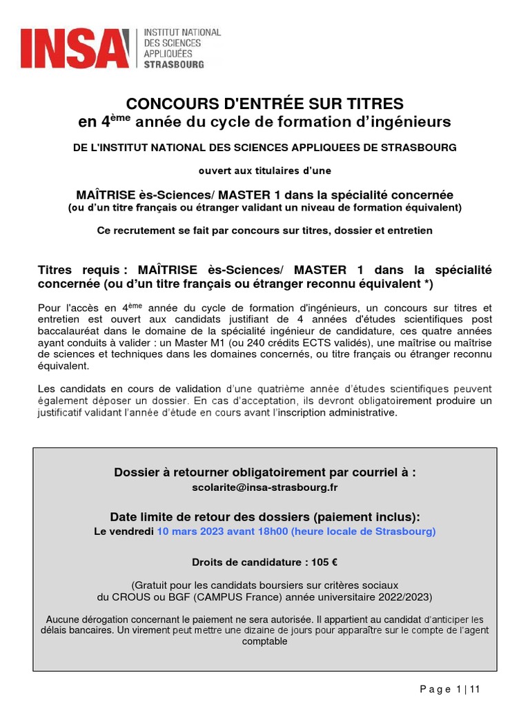 Dossier Candidature 4eme Annee Ingenieur 2023 2024 1 | PDF | Master (diplôme ou grade ...