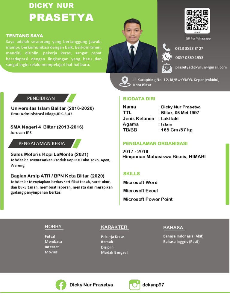 CV Dan Surat Lamaran Kerja Dicky Nur Prasetya | PDF