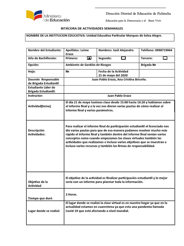 Bitácora Del Informe Final | PDF | Aprendizaje