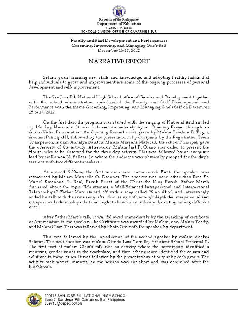 Faculty and Staff Development and Performance - Narrative Report | PDF ...