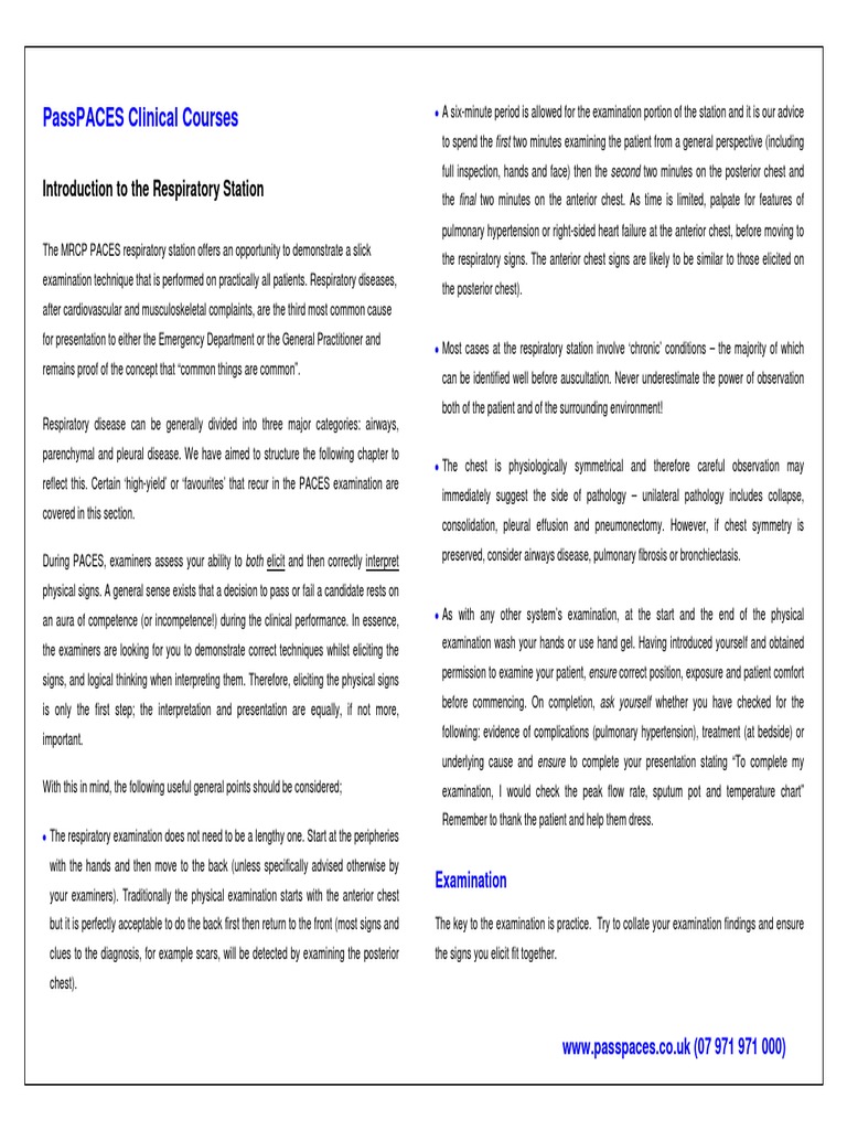 PassPACES Respiratory Examination | PDF | Physical Examination | Thorax