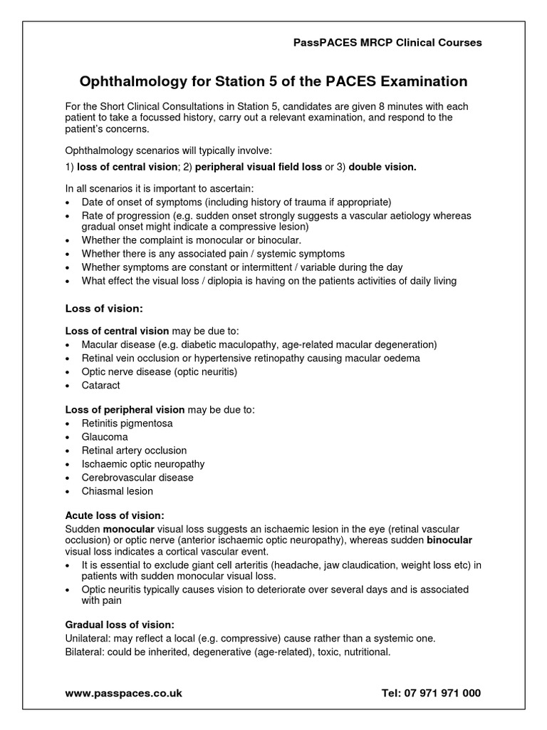 PassPACES Ophthalmology For Station 5 of The PACESExamination | PDF ...