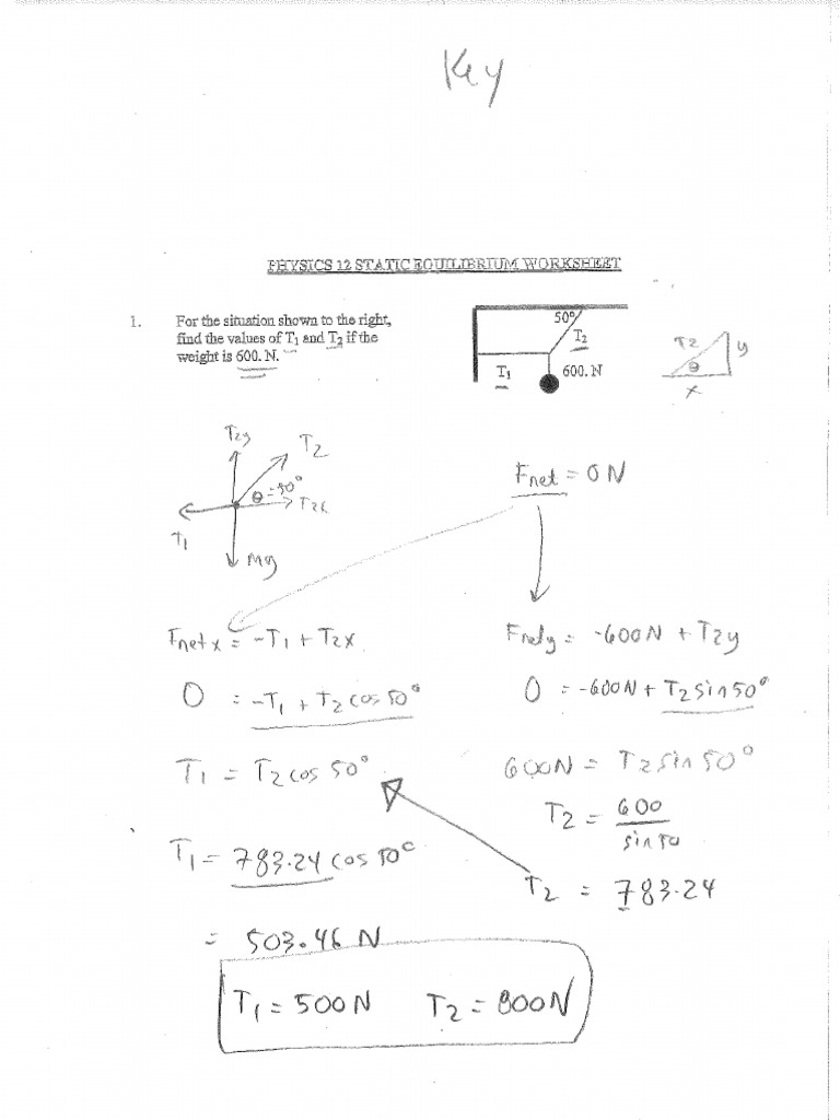 Static Equilibrium Ws - Answers PDF | PDF
