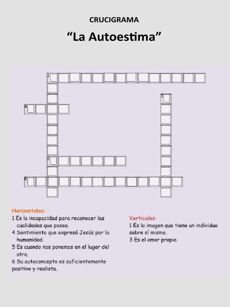"La Autoestima": Crucigrama | PDF