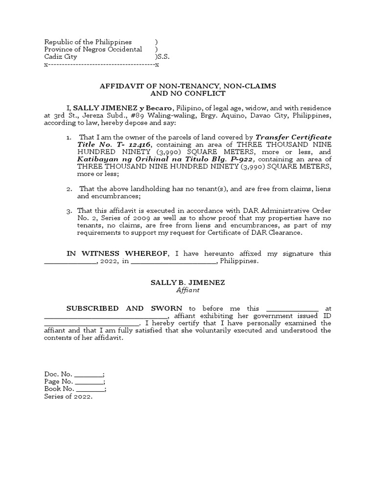 Affidavit of Non Tenancy | PDF