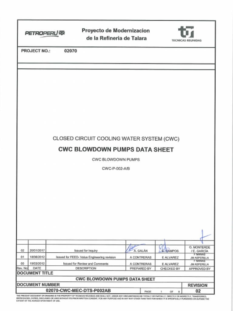 Data sheet for centrifugal process pumps for closed circuit cooling ...