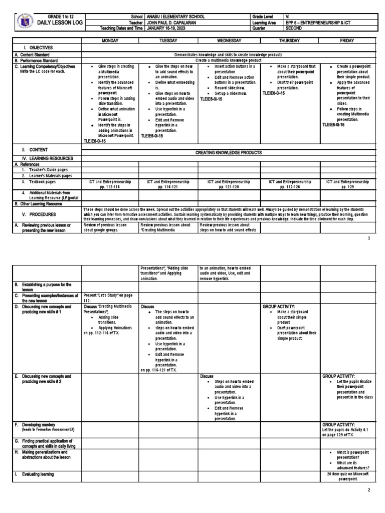 DLL Epp6-Ict Q1 W9 | PDF | Educational Technology | Multimedia
