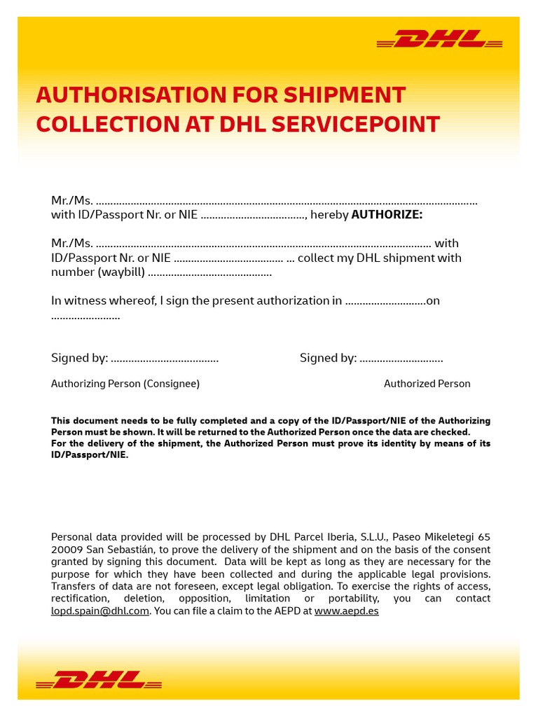 DHL Shipment Collection Authorization | PDF