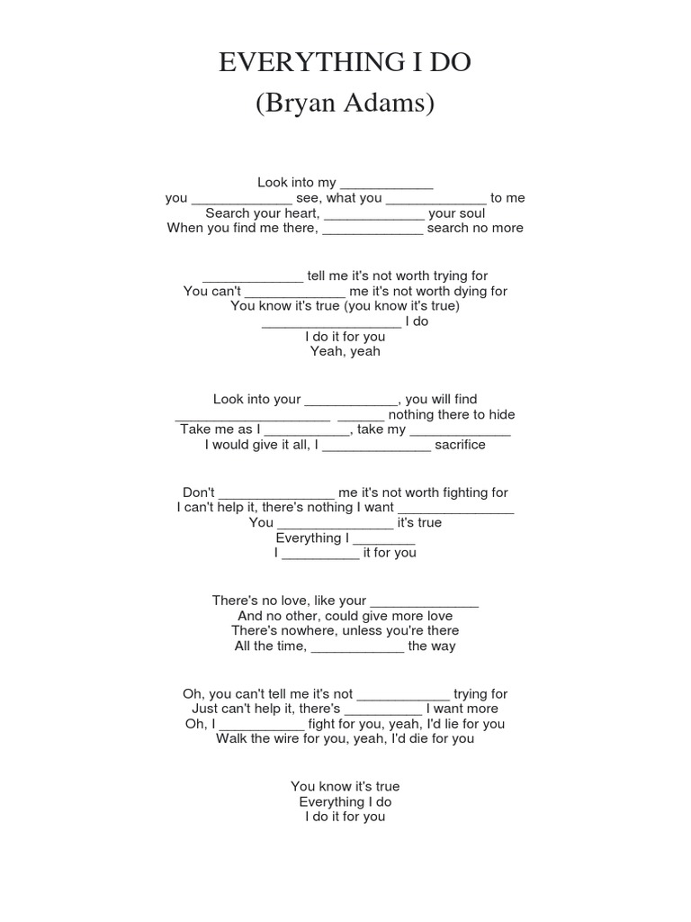 EVERYTHING I DO Bryan Adams | PDF