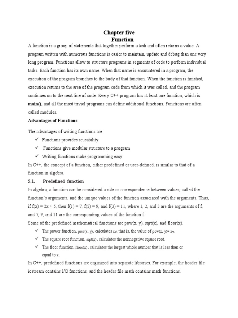 Chapter 5 Function C Pdf Parameter Computer Programming Variable Computer Science 