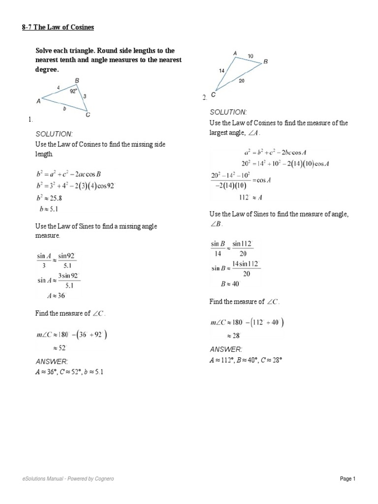 8 7 The Law of Cosines PDF | PDF | Trigonometric Functions | Triangle