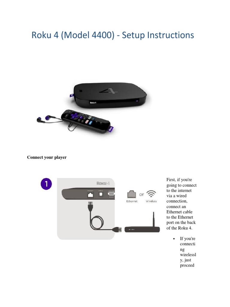 Roku 4 Model 4400 Setup Guide | PDF