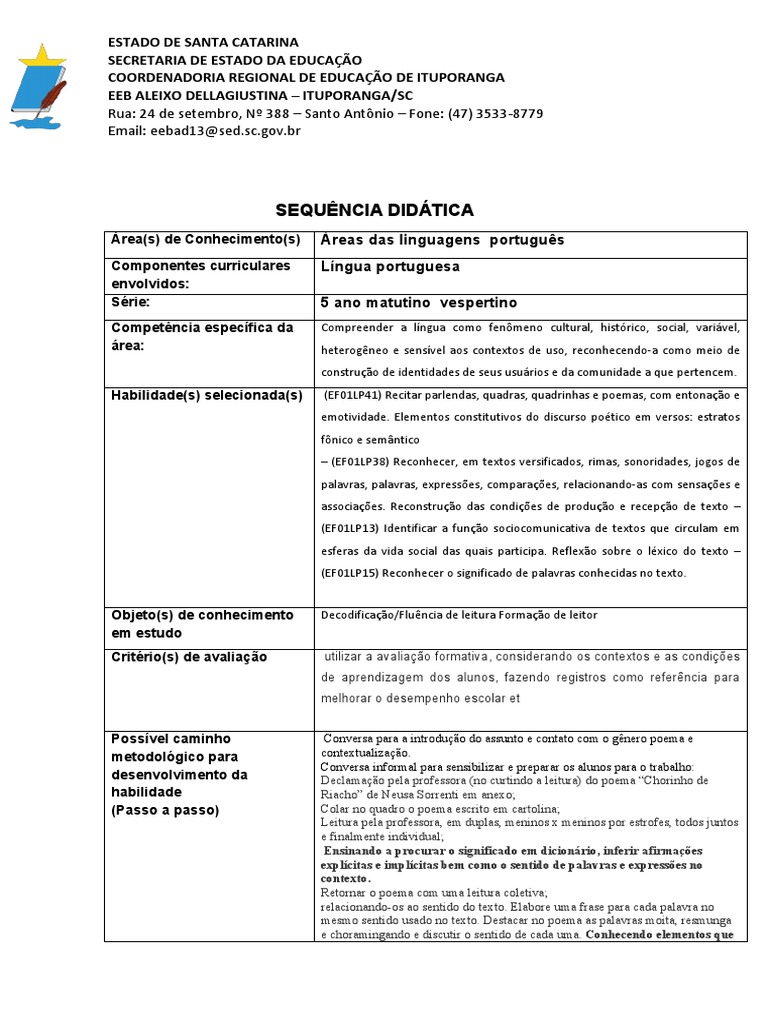 Sequência Didática 2023 | PDF | Linguística | Cognição