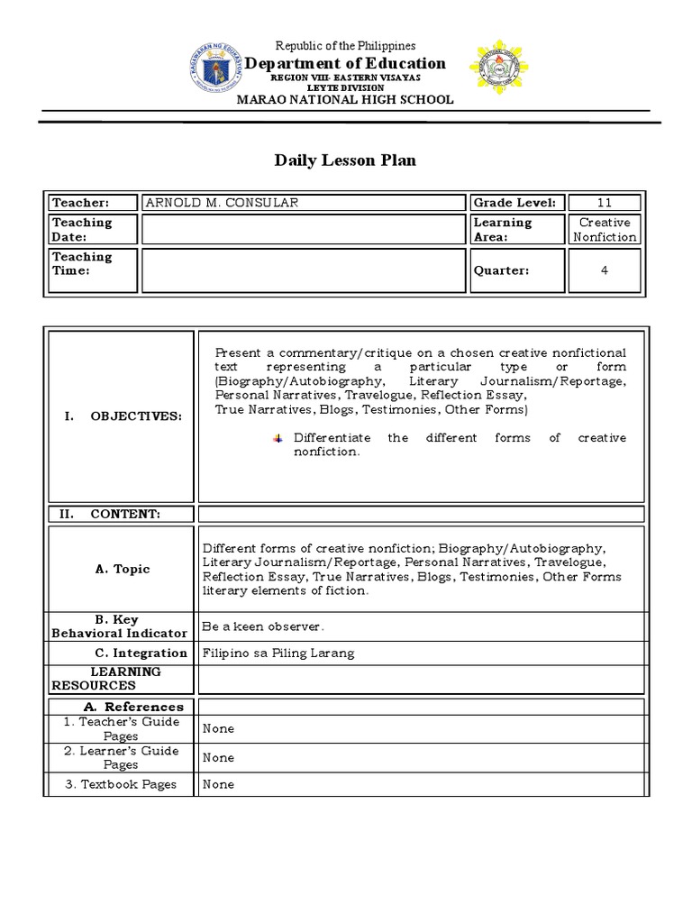 DLP COT Creative | PDF | Creative Nonfiction | Learning