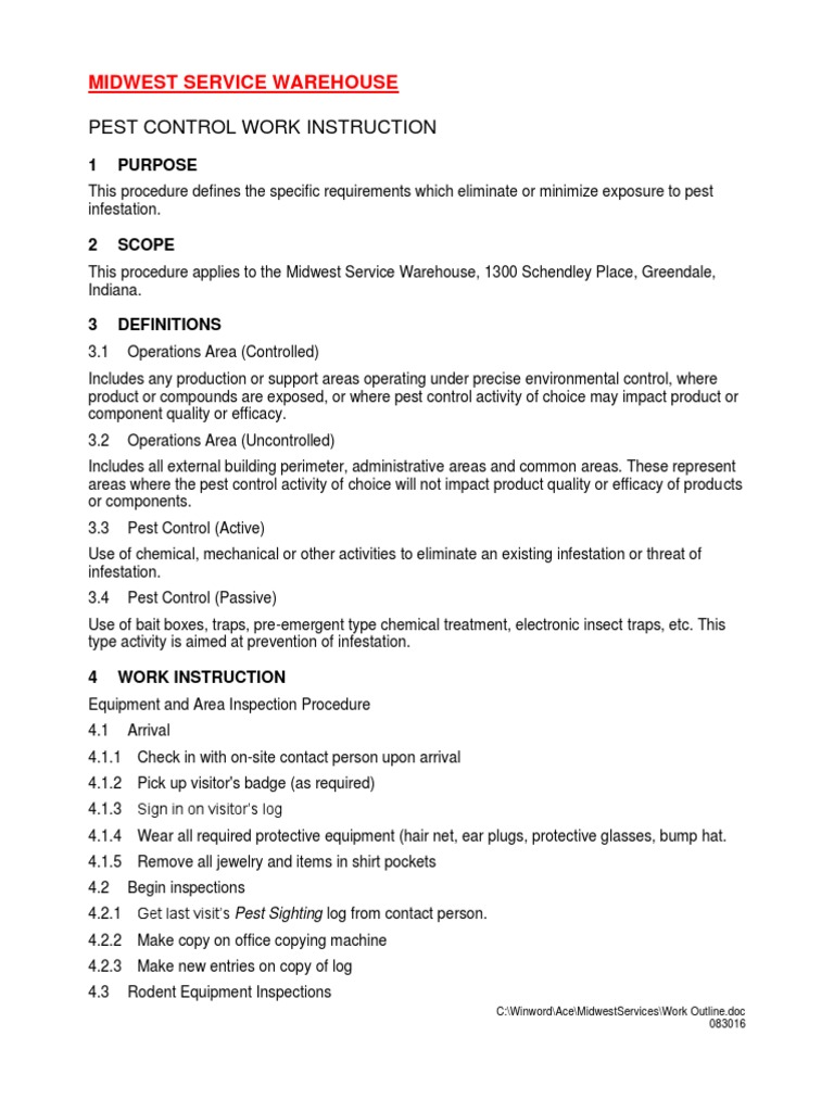 Pest Control Procedures for Midwest Warehouse | PDF | Pest Control ...
